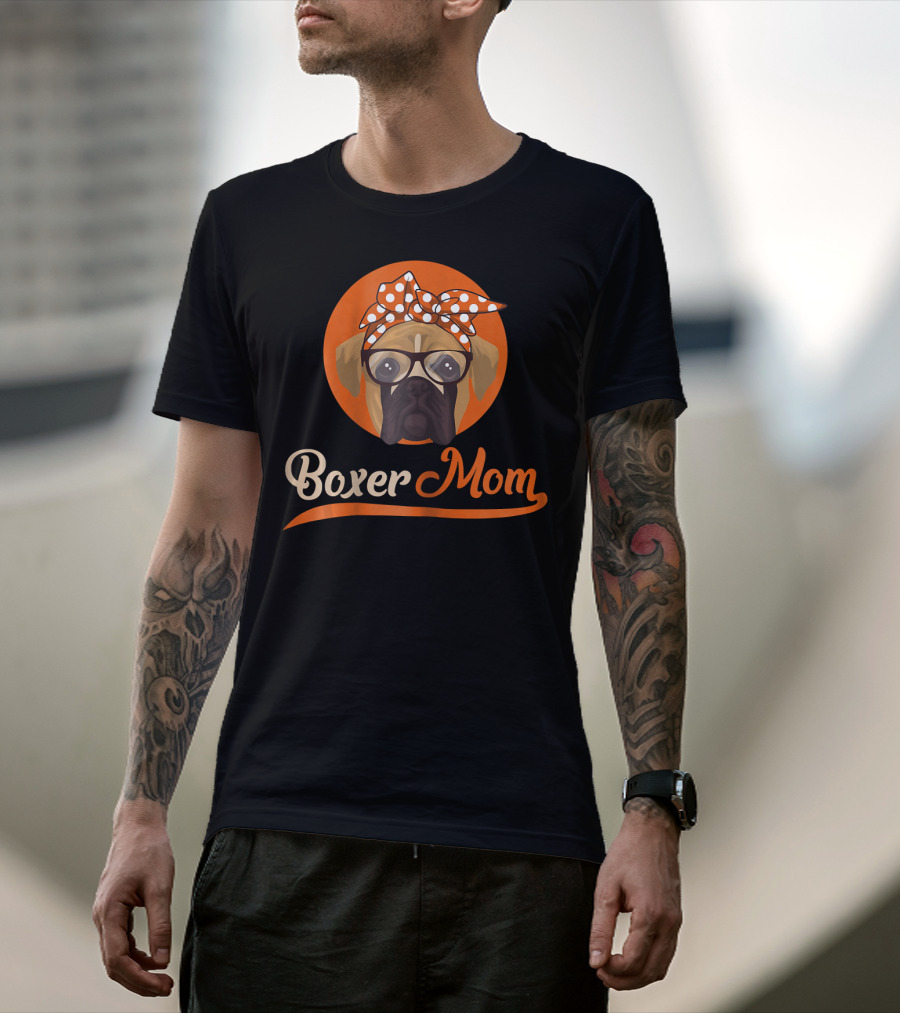 Boxer Mom With Glasses And Polka Dot Bow T-Shirt