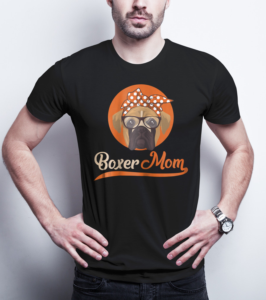 Boxer Mom With Glasses And Polka Dot Bow T-Shirt