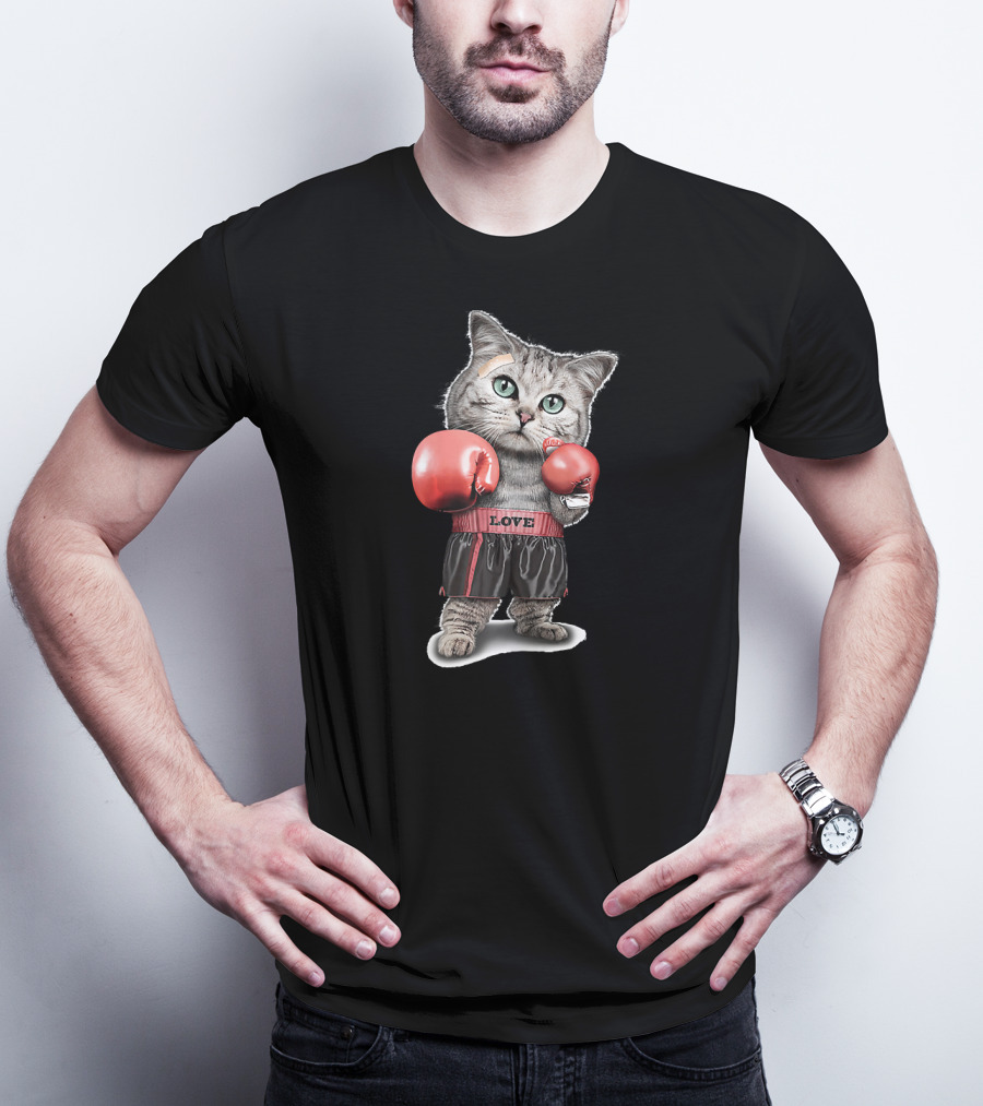 Funtacy Boxing Cat Love Gloves T-Shirt
