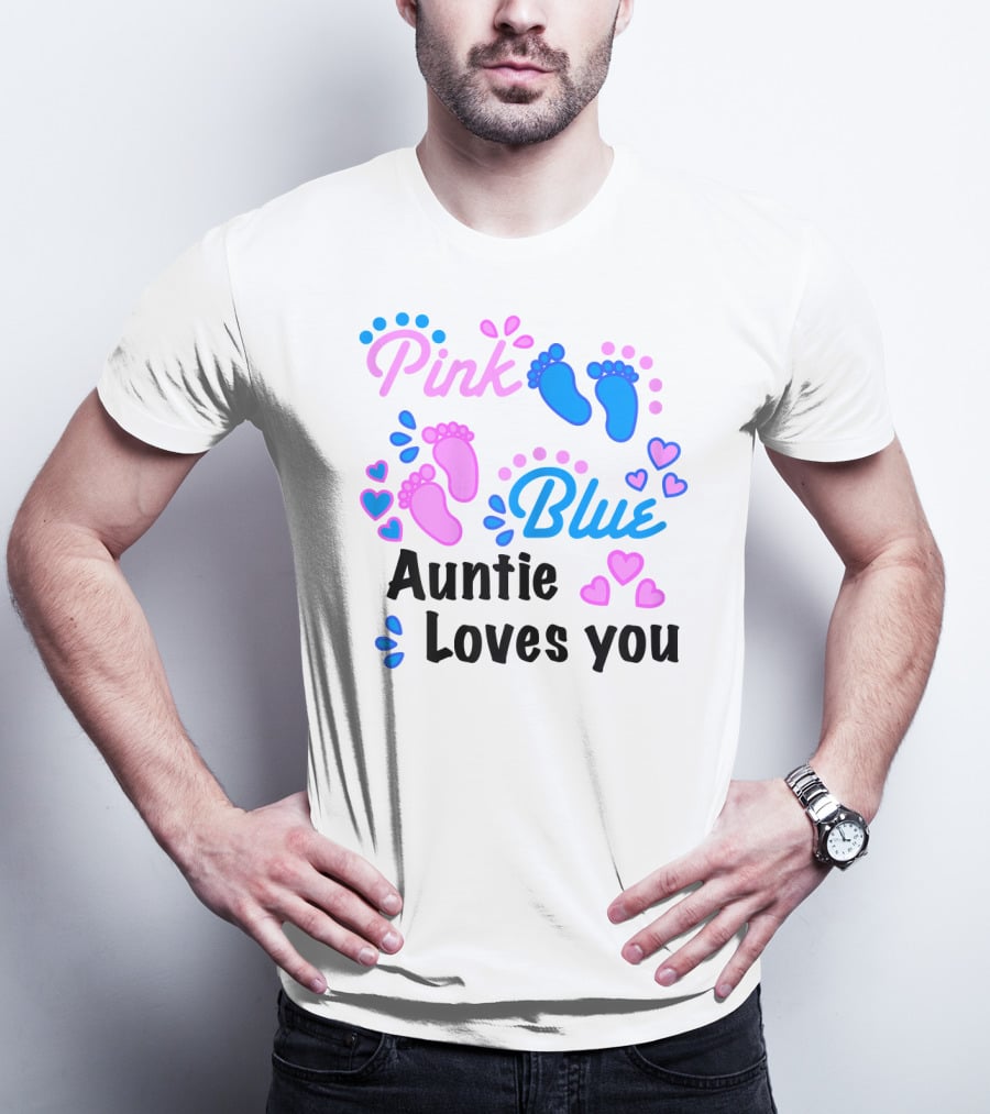 Pink Blue Auntie Loves You Gender Reveal Party Supplies T-Shirt