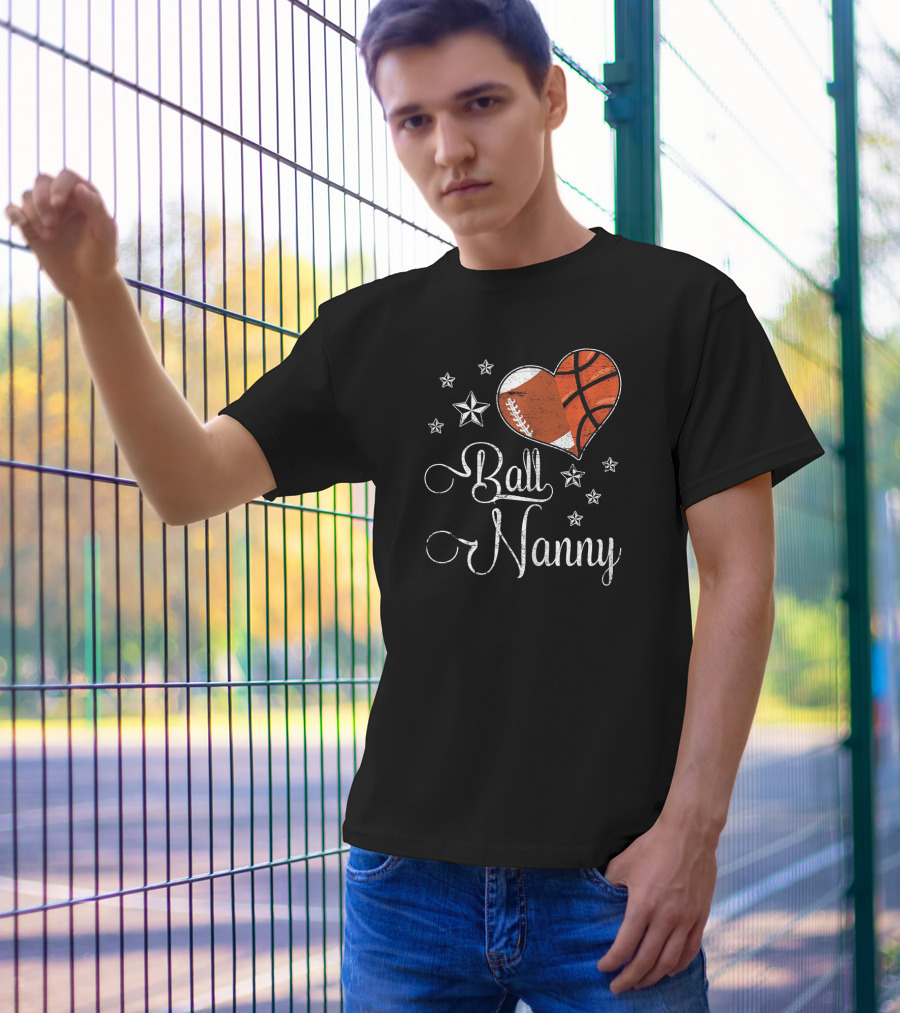 Proud Football Basketball Heart Ball Nanny T-Shirt