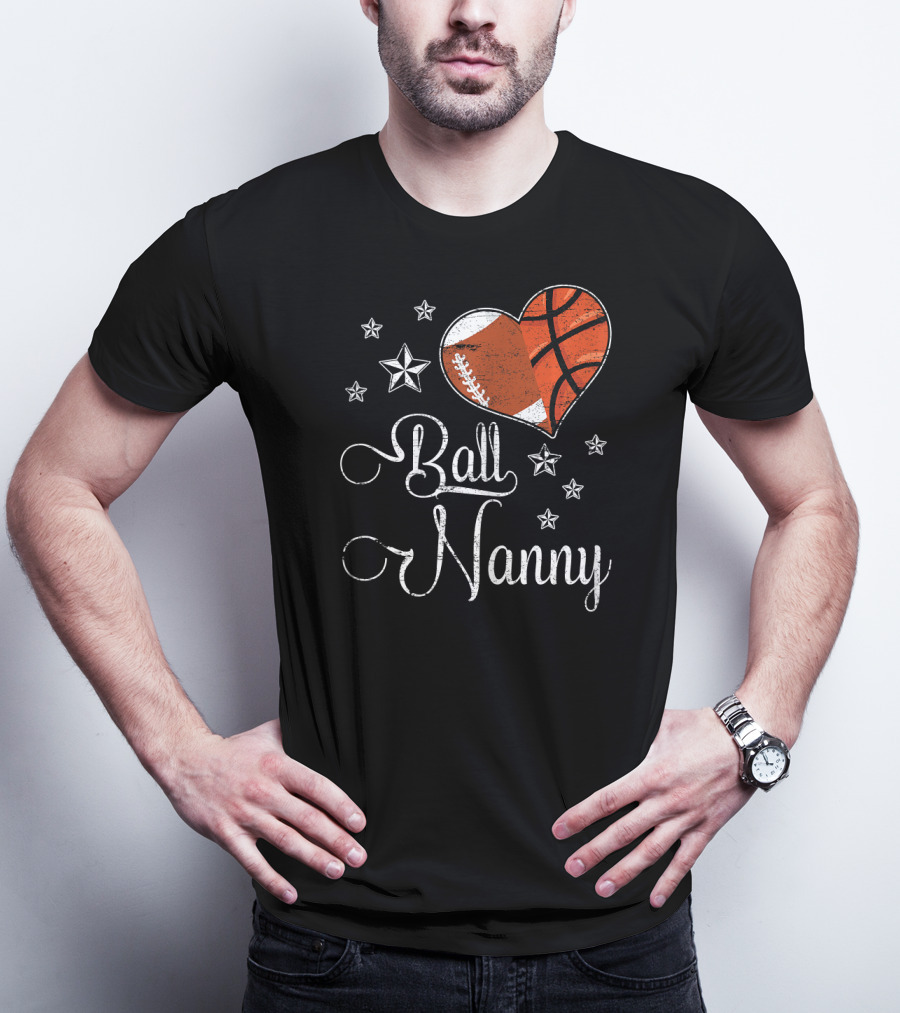 Proud Football Basketball Heart Ball Nanny T-Shirt