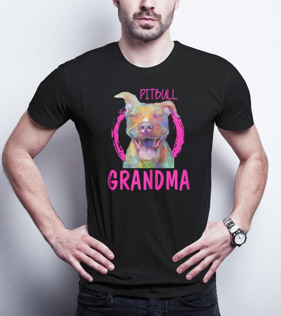 Pitbull Grandma Colorful Happy Dog T-Shirt