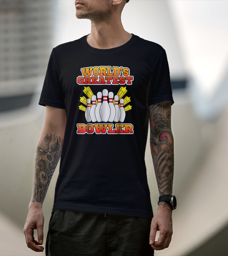World's Greatest Bowler With Bowling Pins And Stars T-Shirt