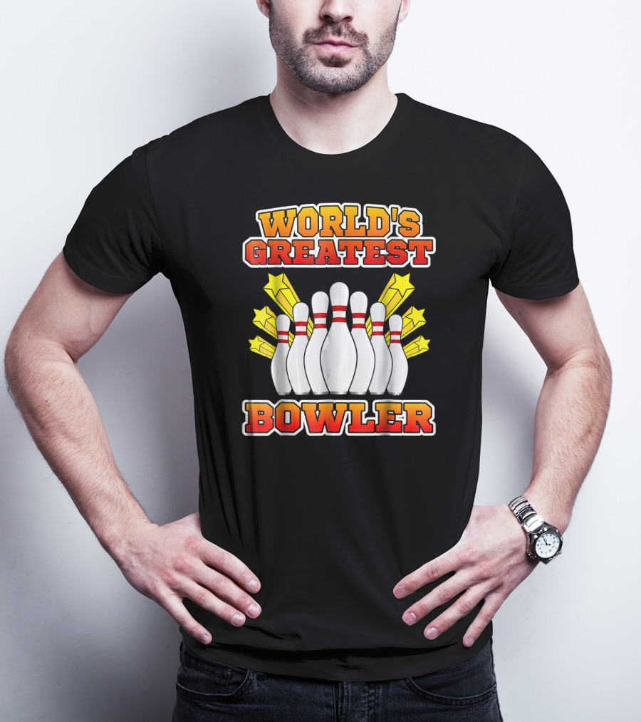 World's Greatest Bowler With Bowling Pins And Stars T-Shirt
