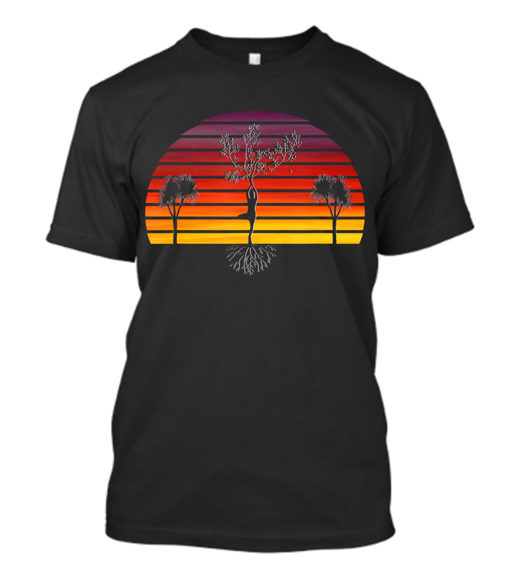 Sunset Yoga Zen Tree Pose Energy Balance T-Shirt
