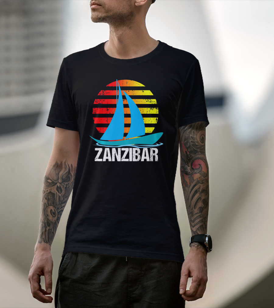 Zanzibar Sunset Sailboat Vintage Nautical Scene T-Shirt