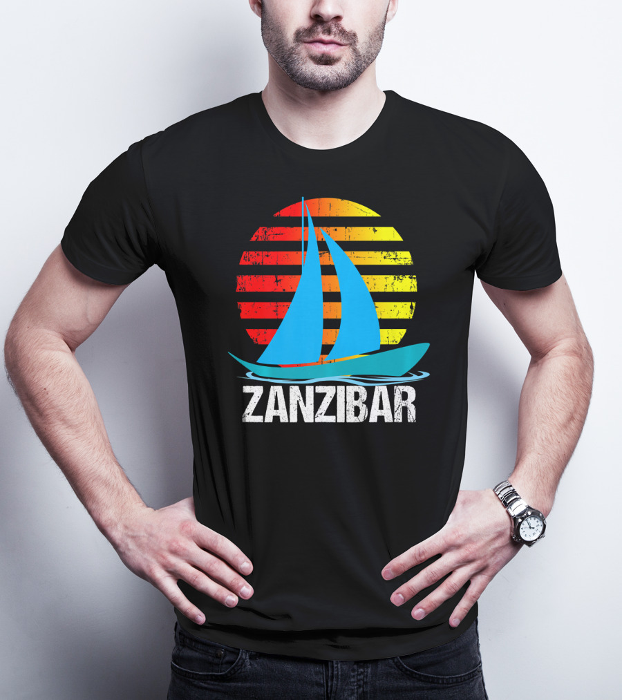 Zanzibar Sunset Sailboat Vintage Nautical Scene T-Shirt