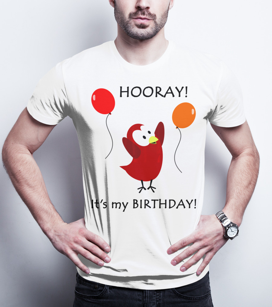 Hooray It's My Birthday Sammy Bird With Red And Orange Balloons T-Shirt
