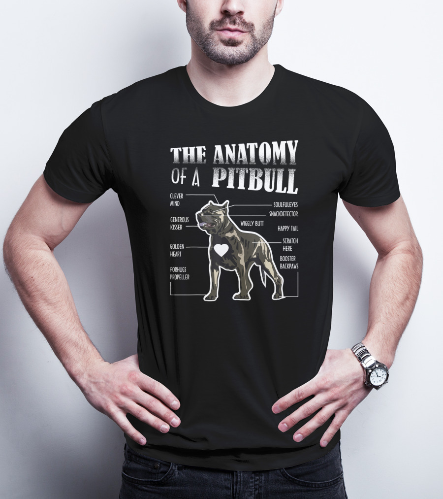 The Anatomy Of A Pitbull Clever Mind Soulful Eyes Generous Kisser Snack Detector Golden Heart Wiggly Butt Happy Tail Forhugs Propeller Scratch Here Booster Backpaws T-Shirt