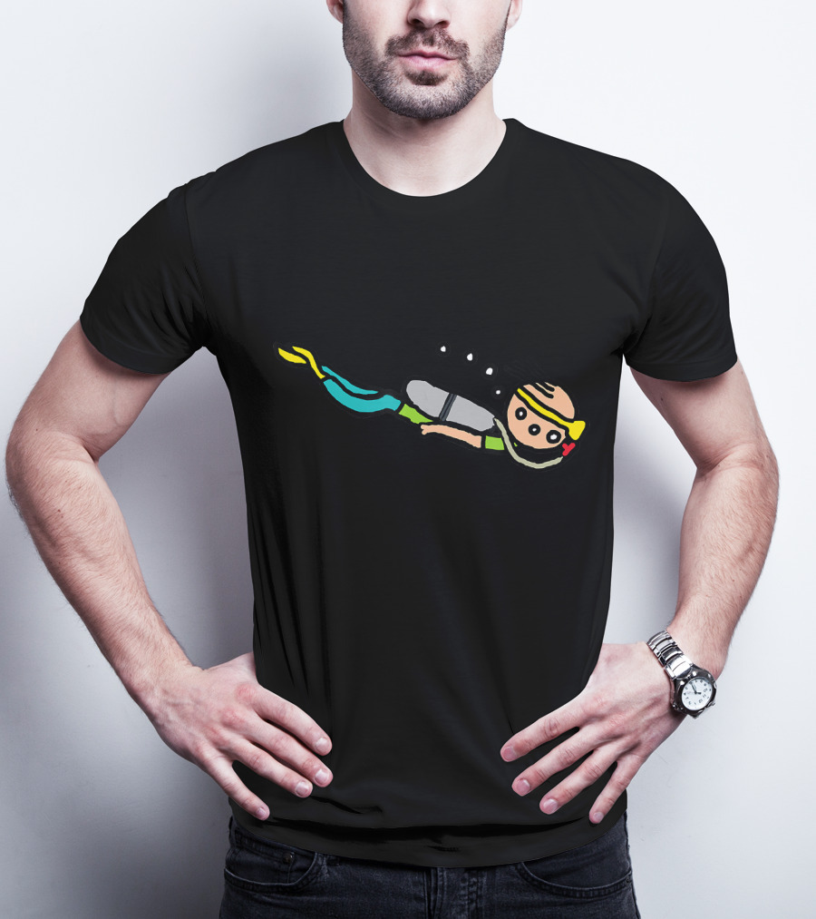 Scuba Diving Cartoon Character With Bubbles And Snorkeling Gear T-Shirt