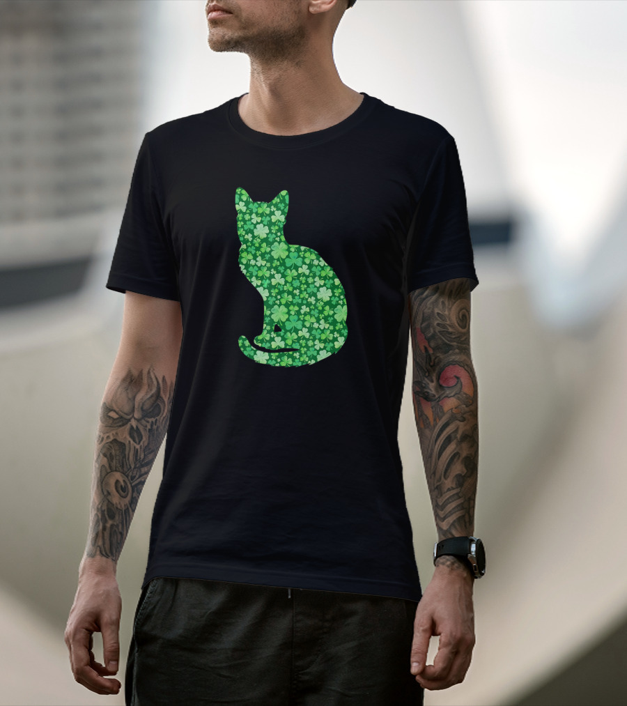 Shamrock Cat St Patrick's Day Irish Green Clover T-Shirt
