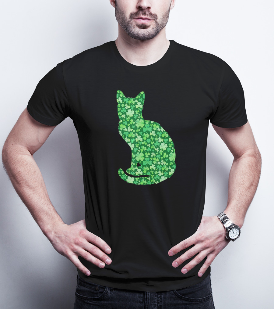 Shamrock Cat St Patrick's Day Irish Green Clover T-Shirt