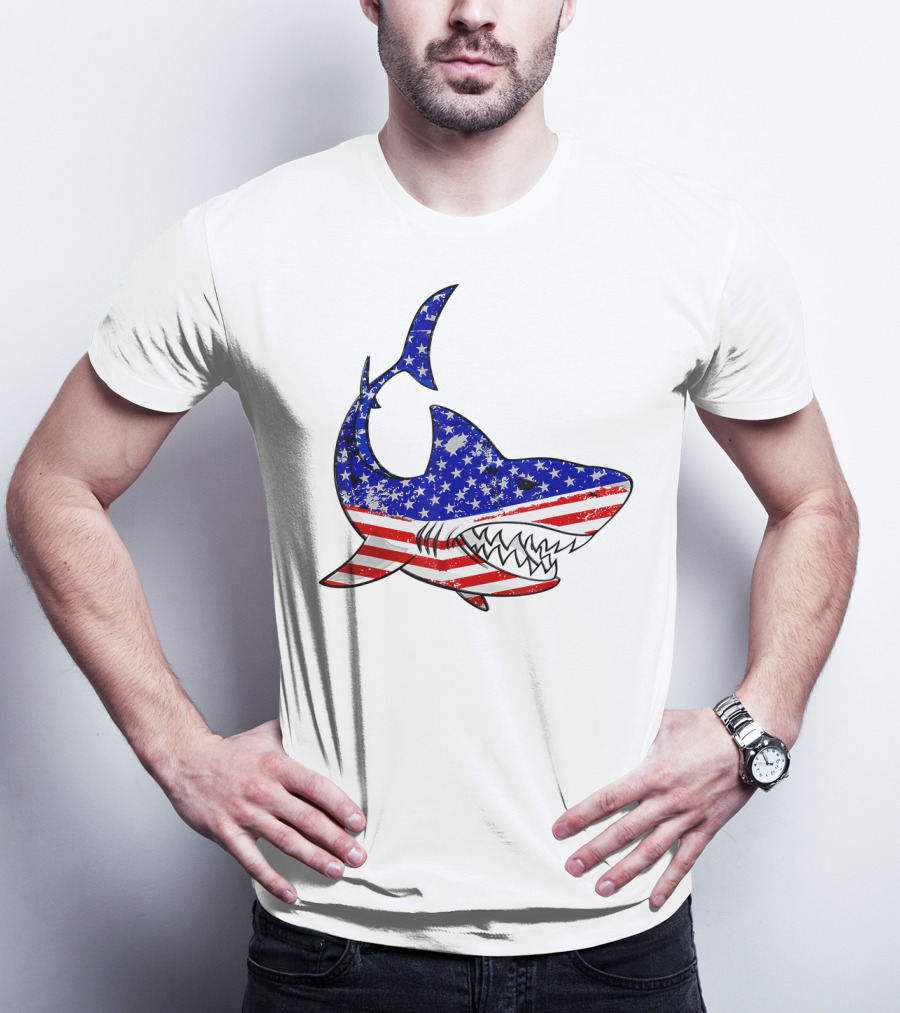 Jawsome Shark American Flag T-Shirt