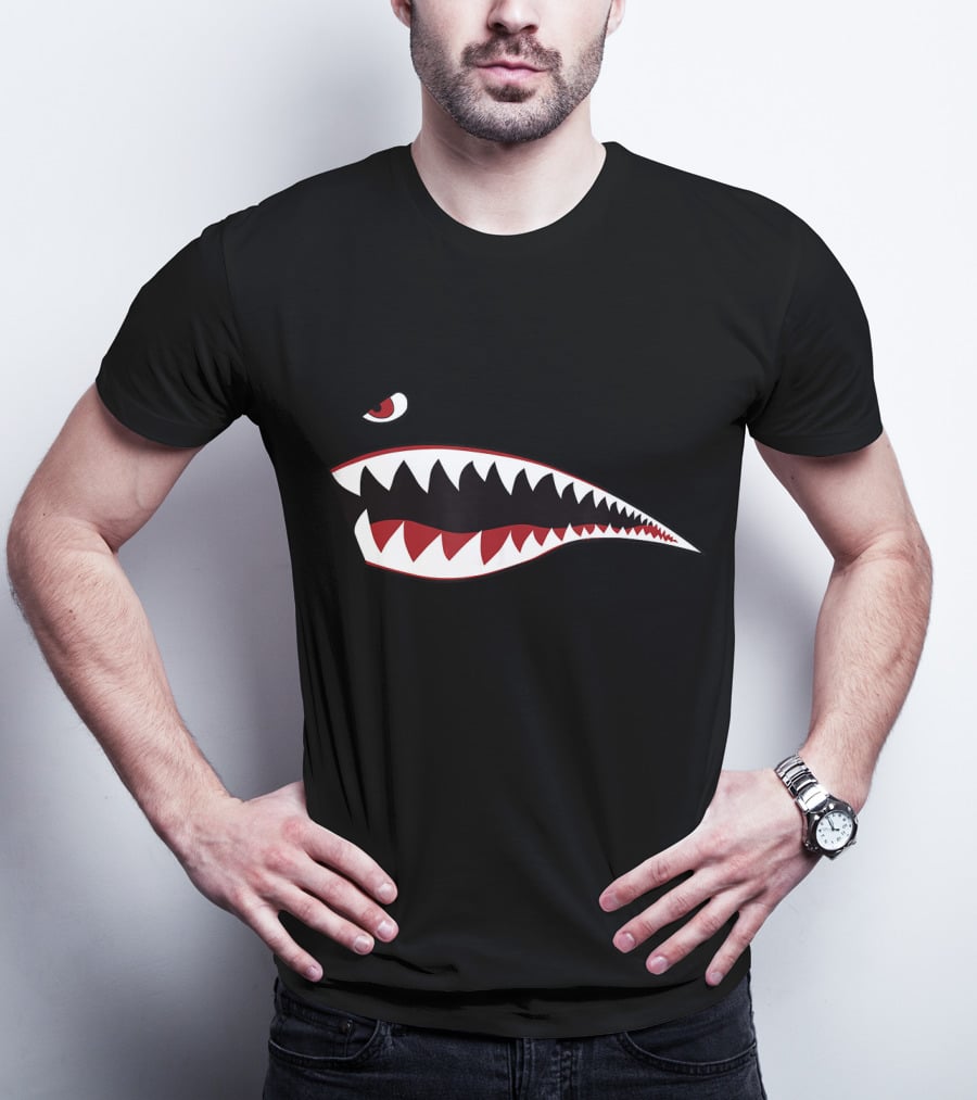 Shark Teeth Nose Art WWII Military Fighter Plane T-Shirt