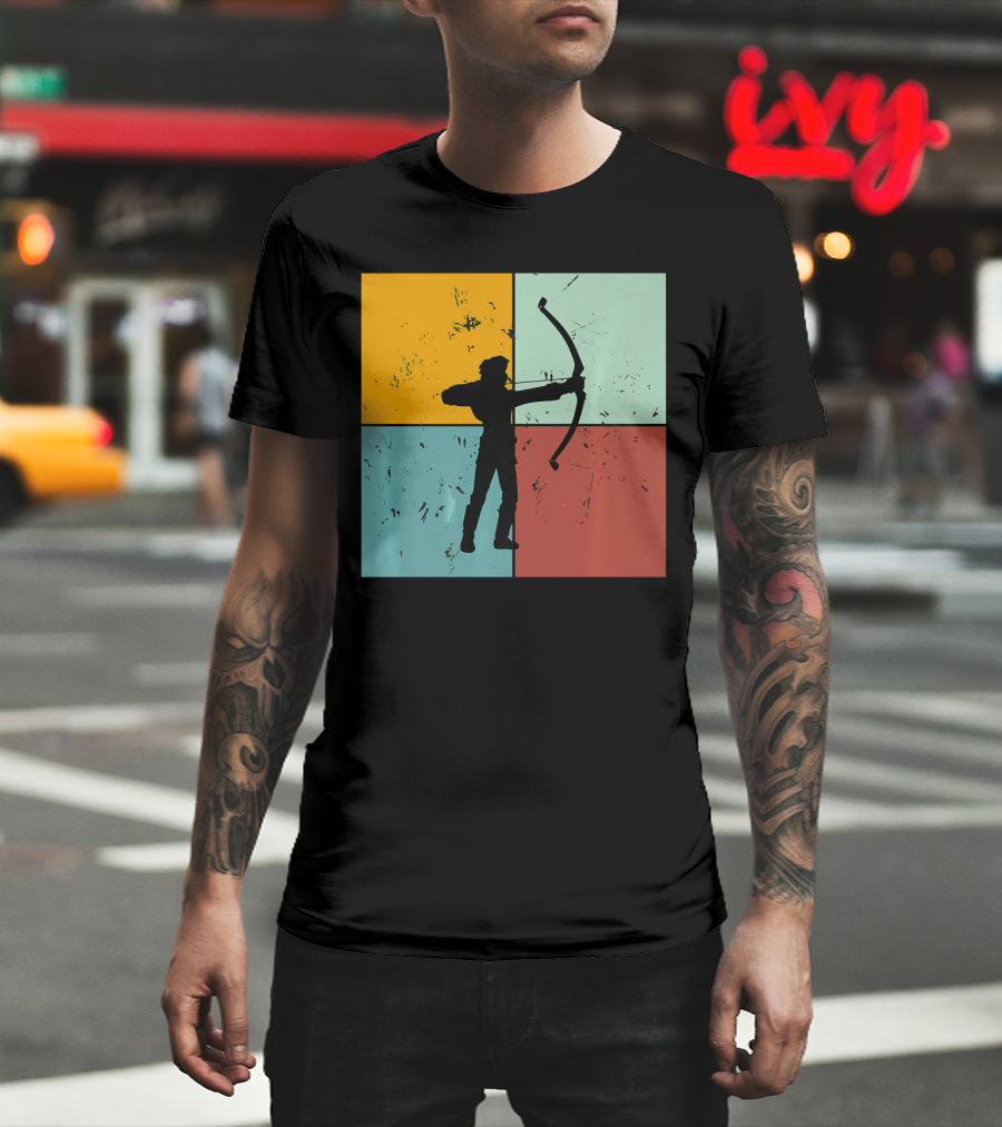 Shoot Aim Archer Bow Archery Arrow Vintage Silhouette Blocks T-Shirt