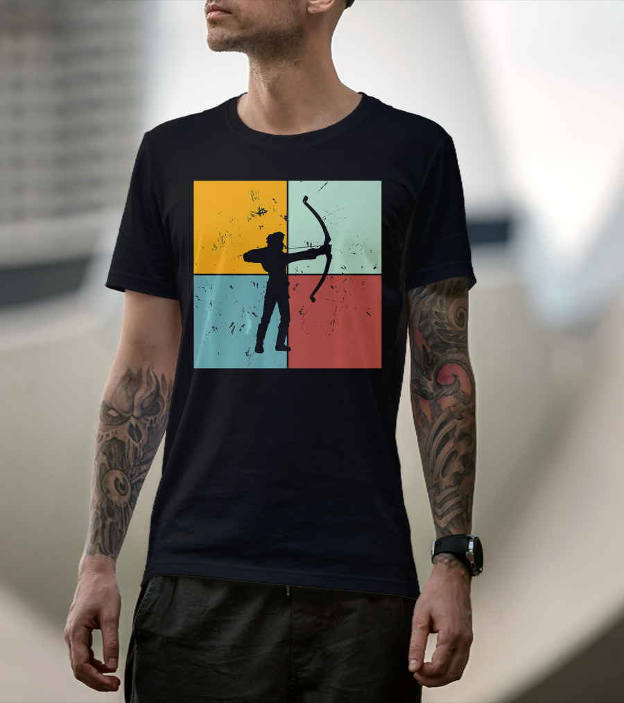 Shoot Aim Archer Bow Archery Arrow Vintage Silhouette Blocks T-Shirt