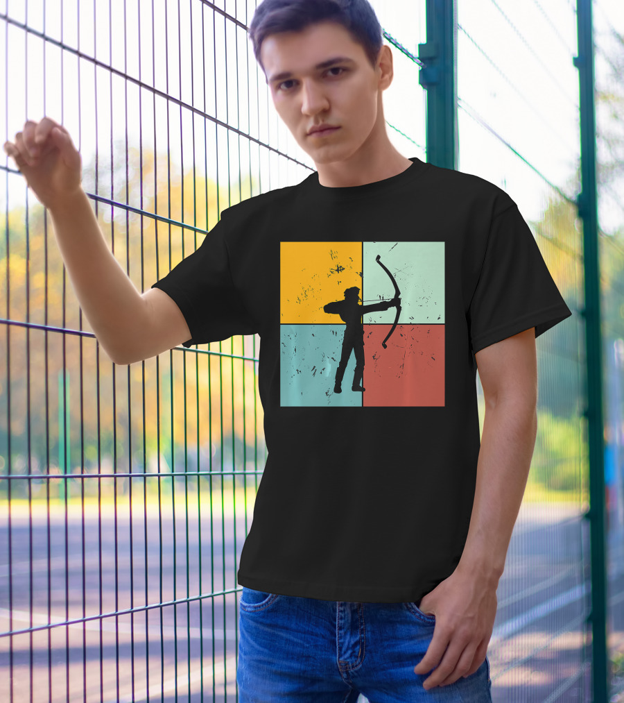 Shoot Aim Archer Bow Archery Arrow Vintage Silhouette Blocks T-Shirt