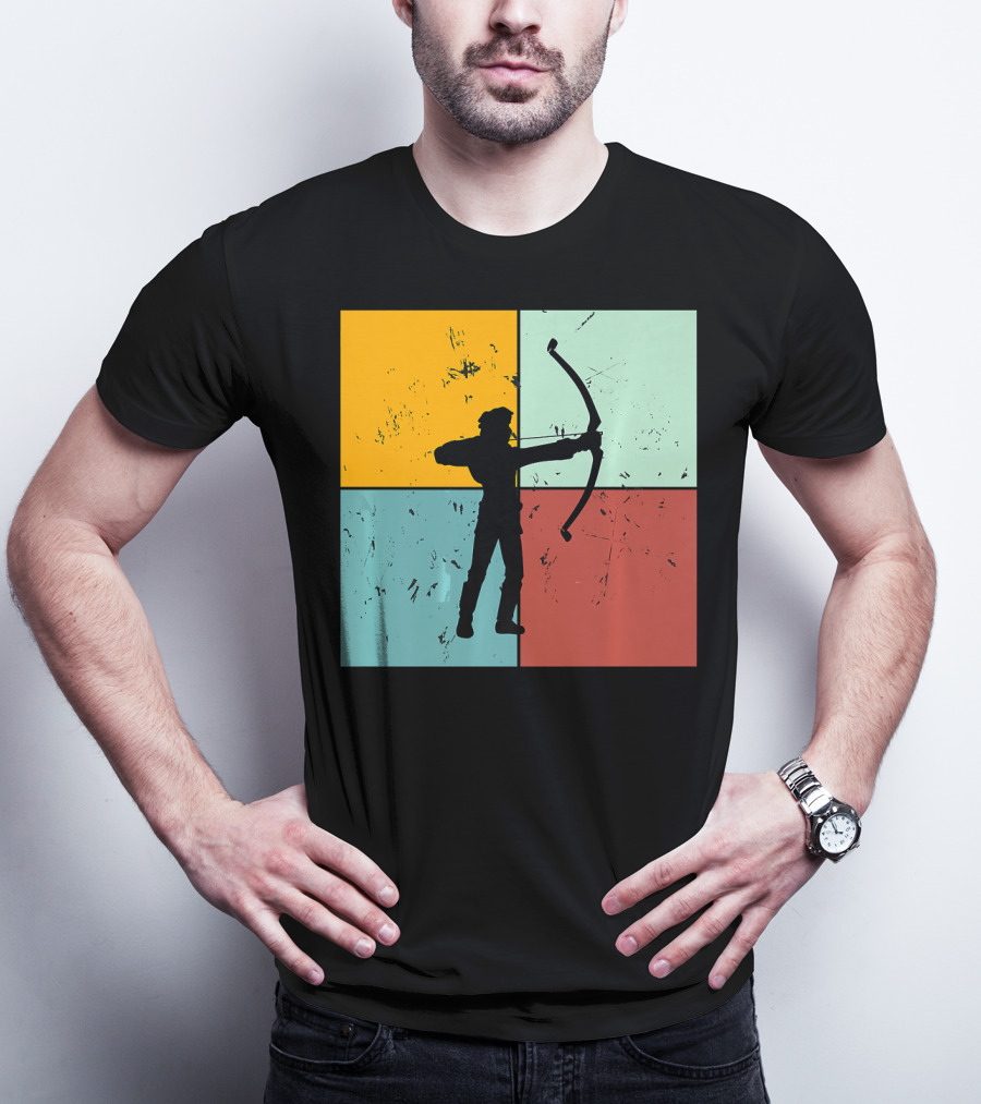 Shoot Aim Archer Bow Archery Arrow Vintage Silhouette Blocks T-Shirt