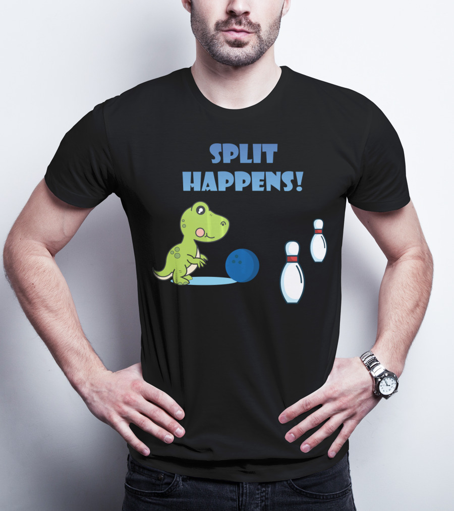 Split Happens Dino T-Rex Bowlingpin Fun T-Shirt