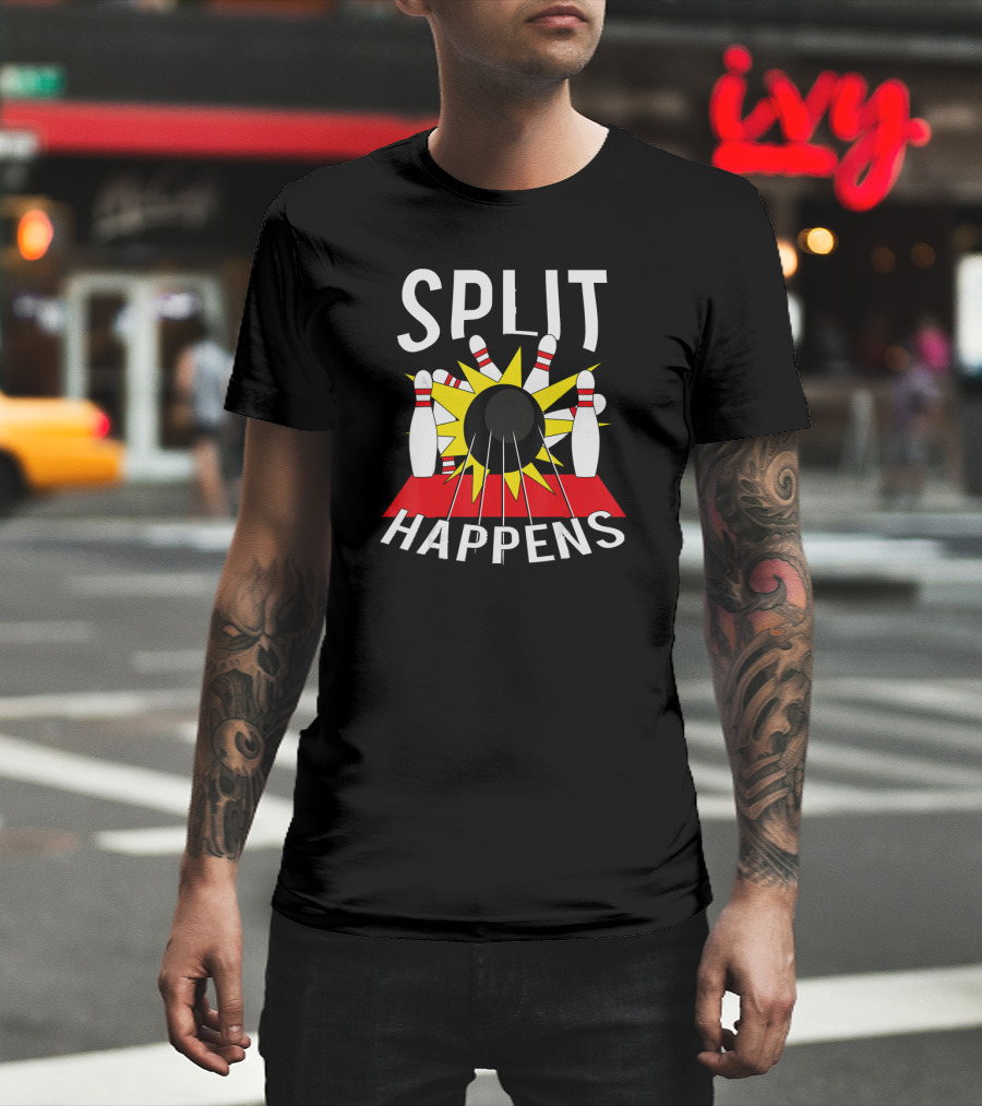Split Happens Bowling Ball Strikes Pins Explosion T-Shirt