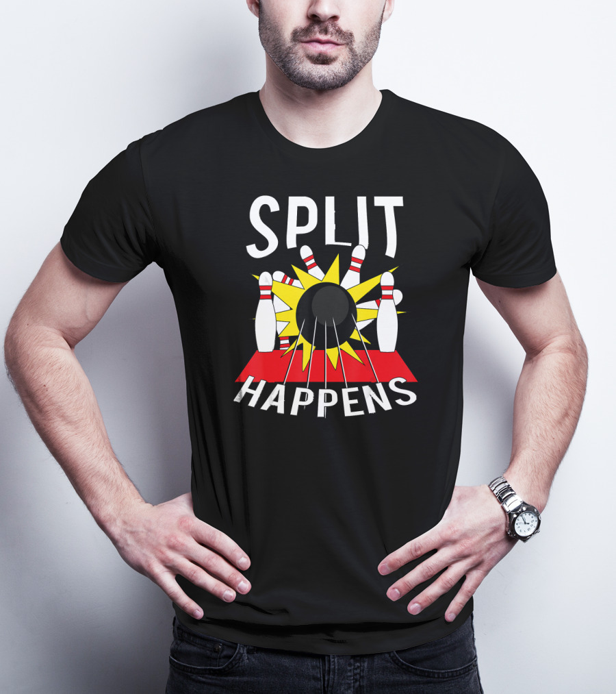 Split Happens Bowling Ball Strikes Pins Explosion T-Shirt