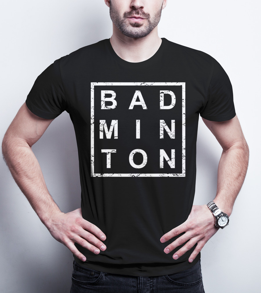 Badminton Square Grunge Text T-Shirt