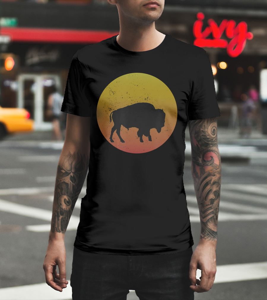 Sunset Plains Bison Vintage Circle T-Shirt