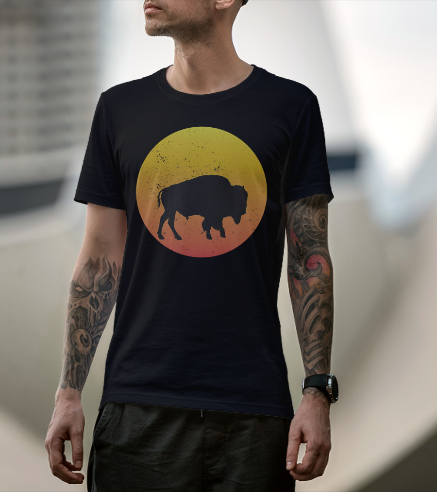 Sunset Plains Bison Vintage Circle T-Shirt