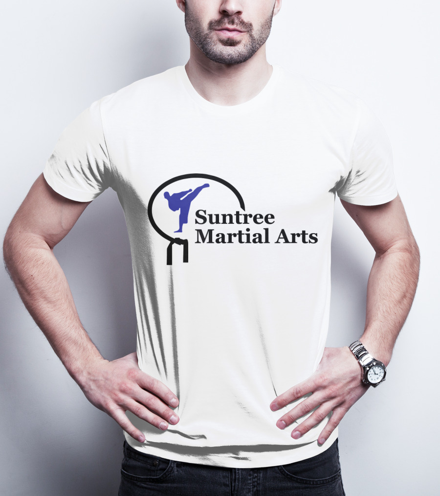 Suntree Martial Arts Logo With Blue Kicking T-Shirt