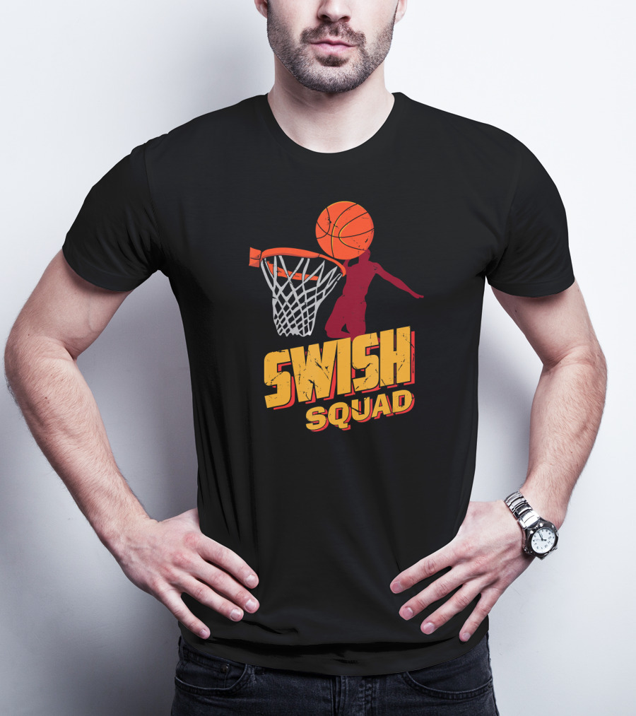 Swish Squad Basketball Player Dunking Basketball Through Hoop T-Shirt
