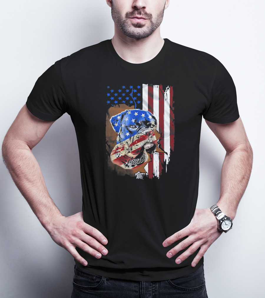 Tattoos Boxer Dog With American Flag Background T-Shirt