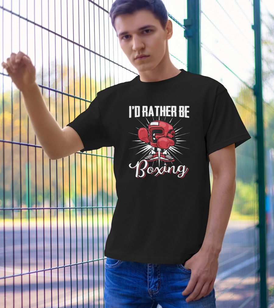 I'D RATHER BE BOXING Red Boxing Gloves And Shoes Burst T-Shirt
