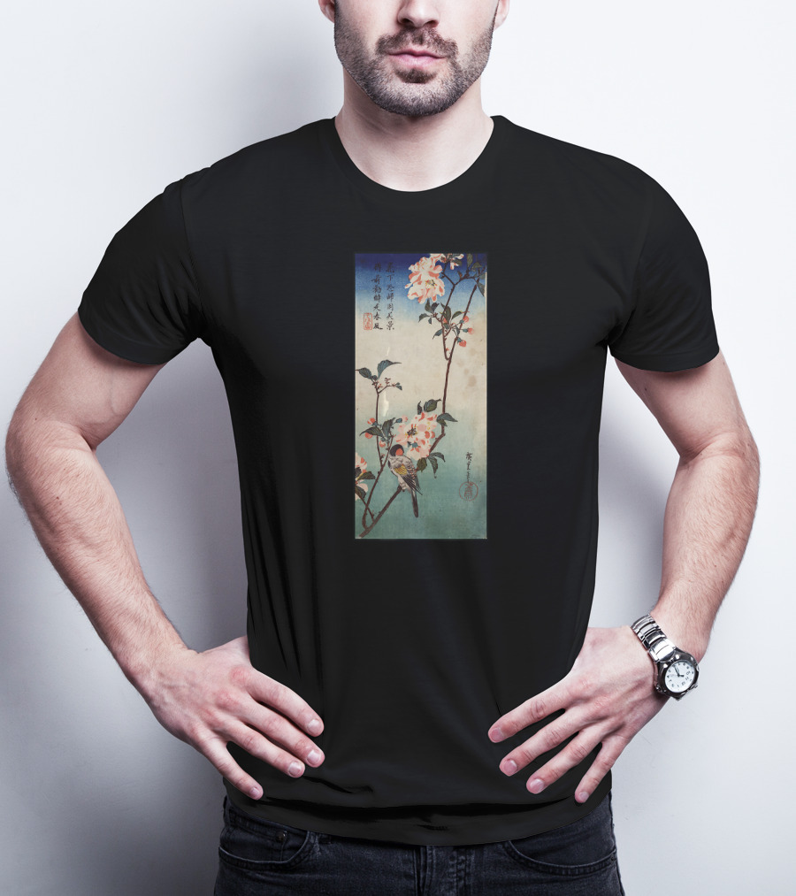 Japanese Ukiyo-e Birds With Cherry Blossoms Tree Scene T-Shirt