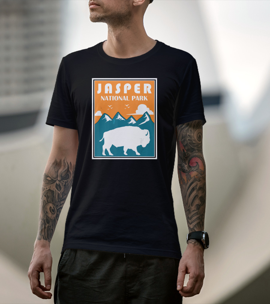 Jasper National Park Canada Bison Silhouette Mountains T-Shirt