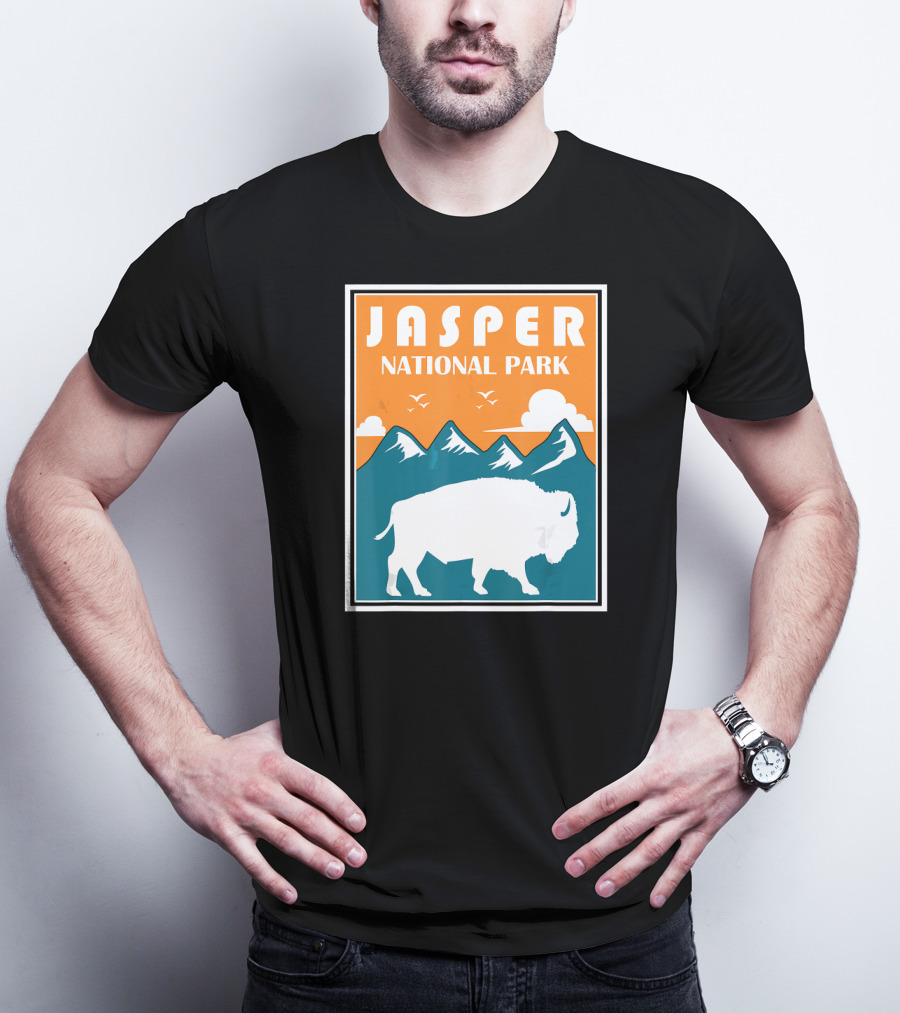 Jasper National Park Canada Bison Silhouette Mountains T-Shirt