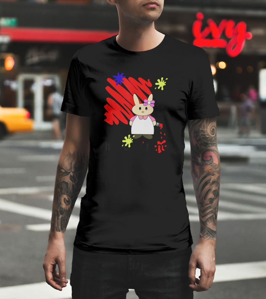 It Wasn't Me Bunny With Paintbrush And Red Scribble T-Shirt