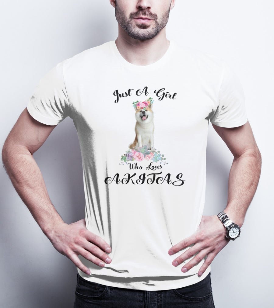 Just A Girl Who Loves Akitas With Floral Dog T-Shirt
