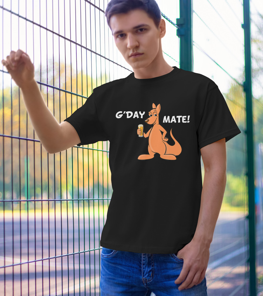 G'Day Mate Kangaroo Holding Beer T-Shirt