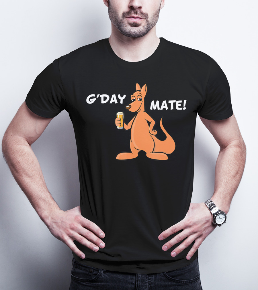 G'Day Mate Kangaroo Holding Beer T-Shirt