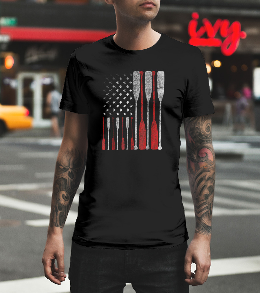 American Flag Oars Crew Rowing T-Shirt
