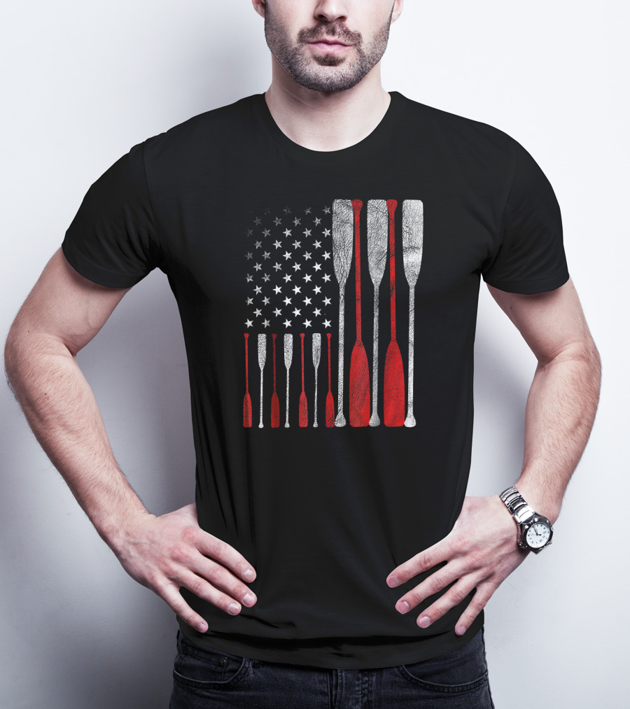 American Flag Oars Crew Rowing T-Shirt