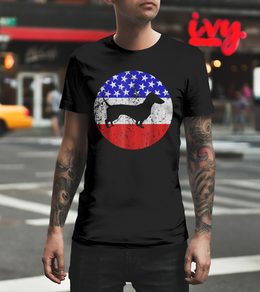 American Flag Dachshund Silhouette T-Shirt