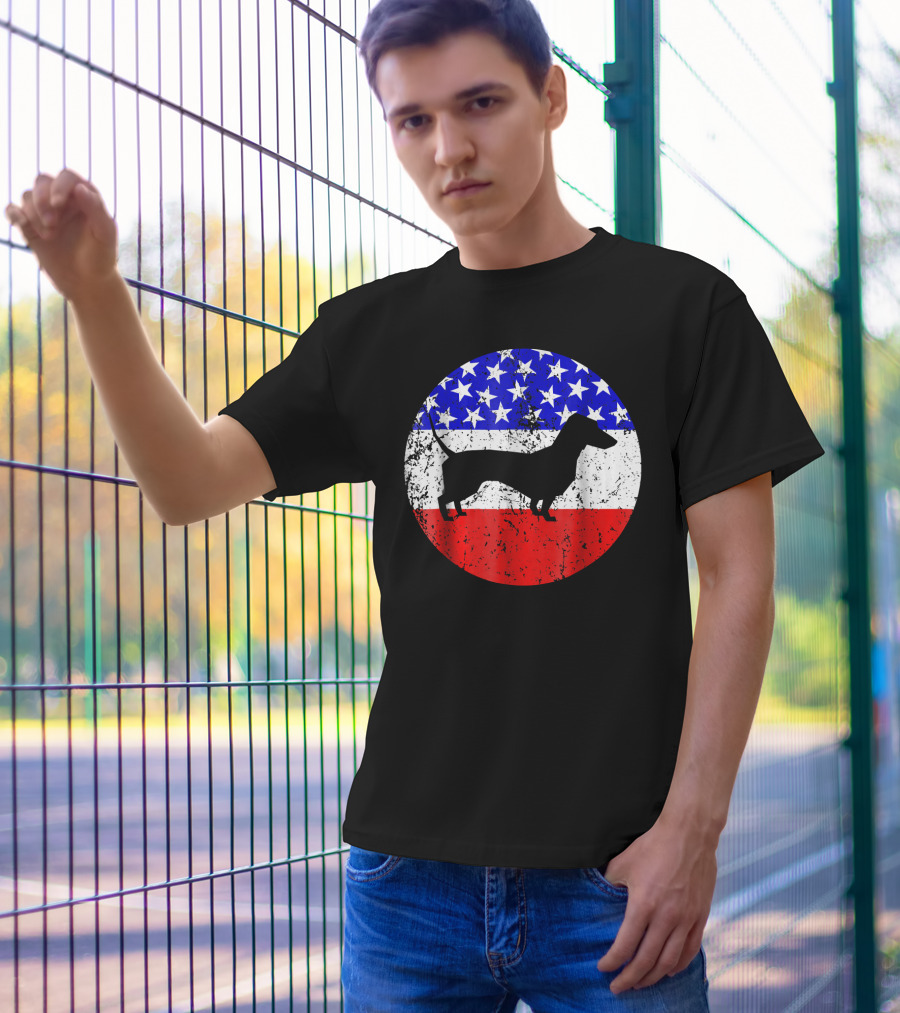 American Flag Dachshund Silhouette T-Shirt