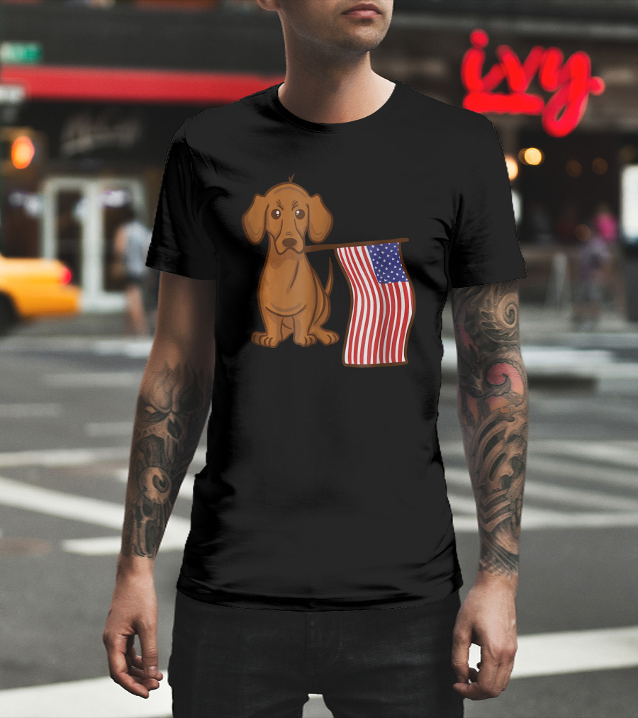 American Flag Dachshund Funny Wien Patriotic Dog T-Shirt