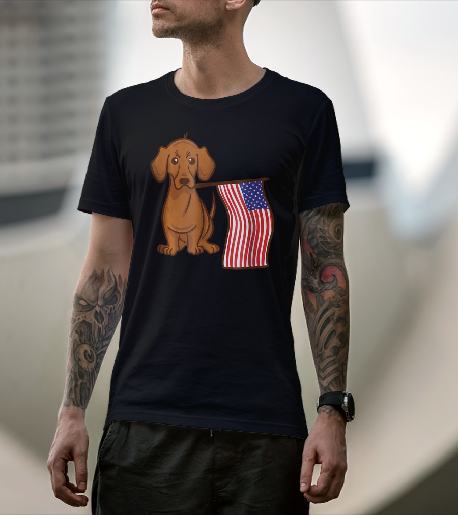 American Flag Dachshund Funny Wien Patriotic Dog T-Shirt