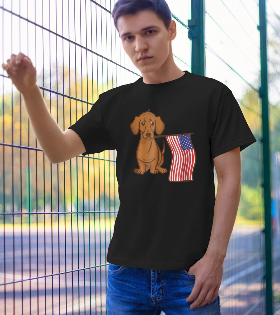American Flag Dachshund Funny Wien Patriotic Dog T-Shirt