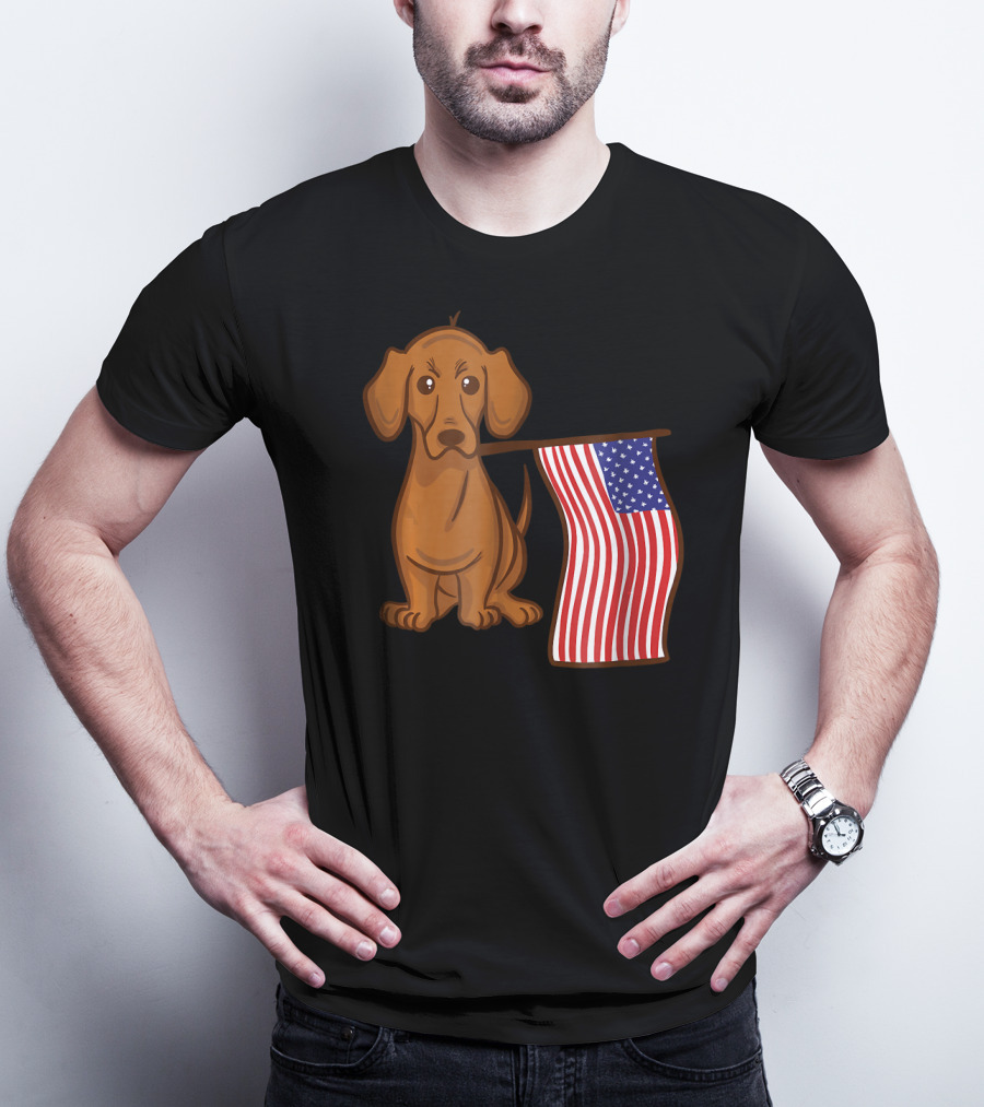 American Flag Dachshund Funny Wien Patriotic Dog T-Shirt