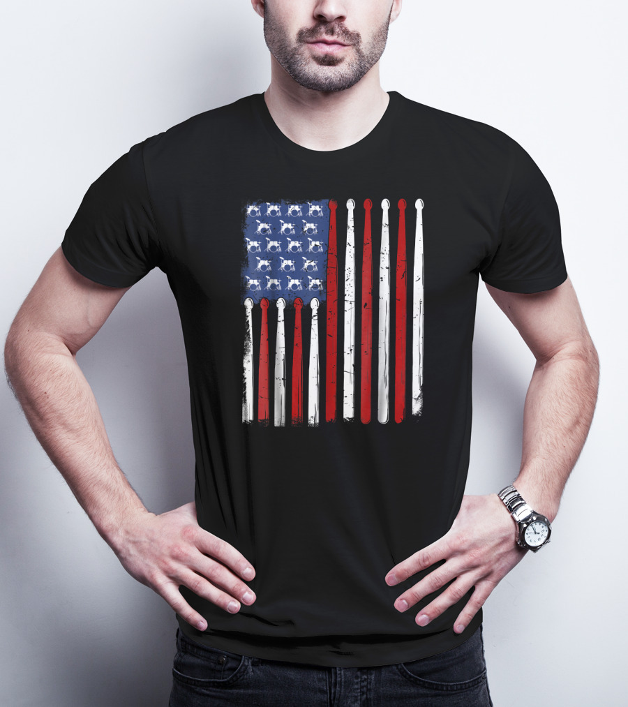 American Flag Made Of Drumsticks Vintage Drummer T-Shirt