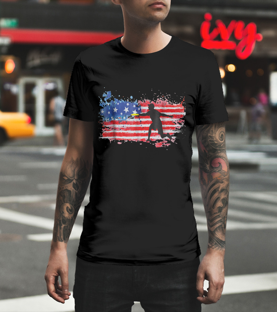 American Flag Frisbee Golf Player T-Shirt